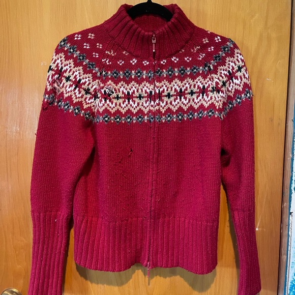Northcrest | Sweaters | Vintage Northcrest Red Fair Isle Zipup Sweater ...